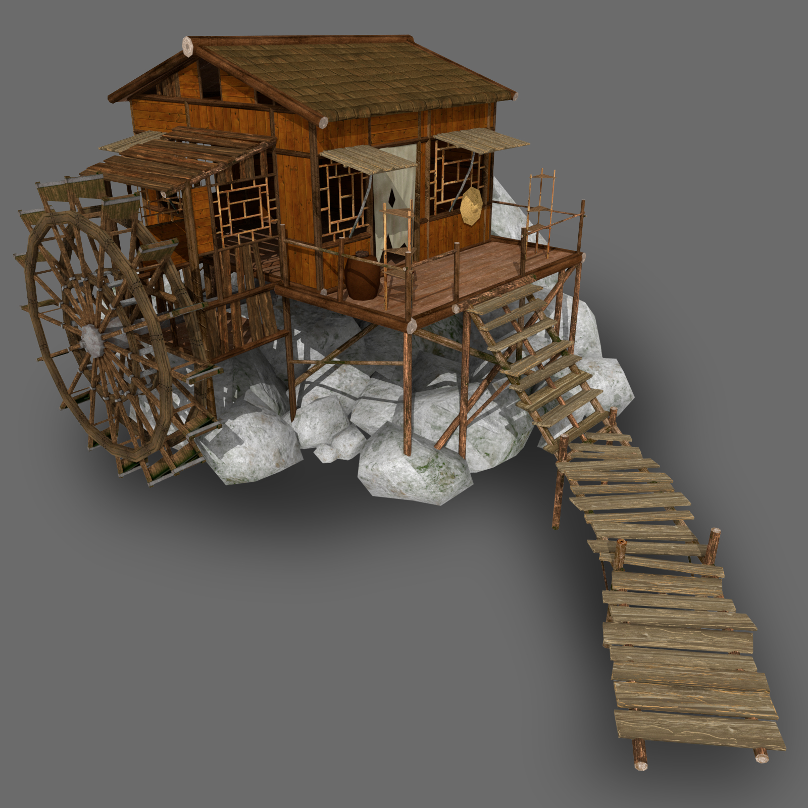 stylized watermill 3d model