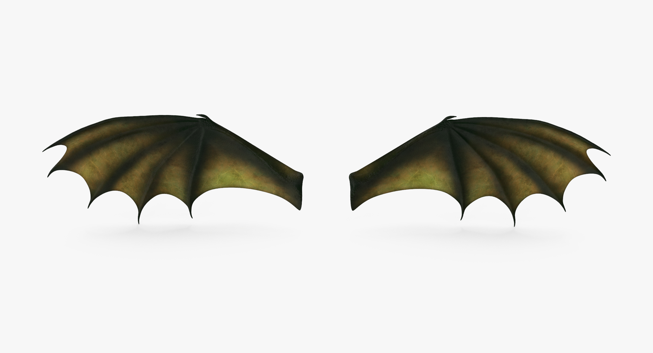 3d model green opened dragon wings