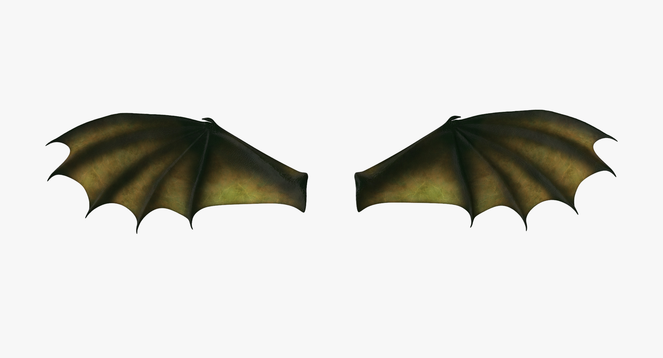 3d model green opened dragon wings