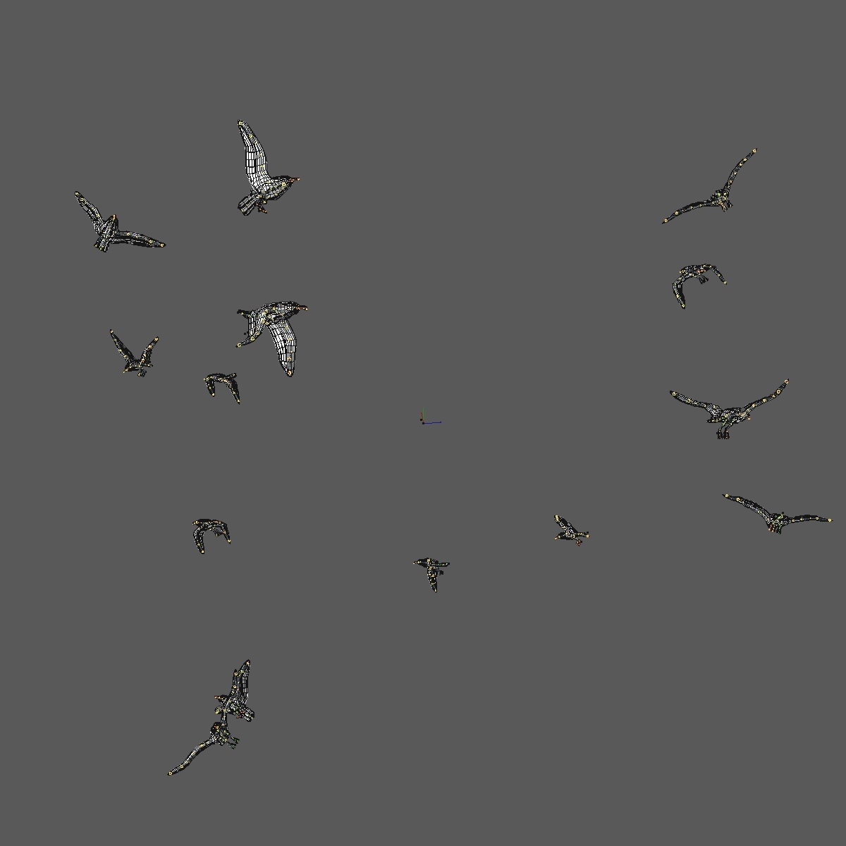 group flying seagulls animation 3d c4d
