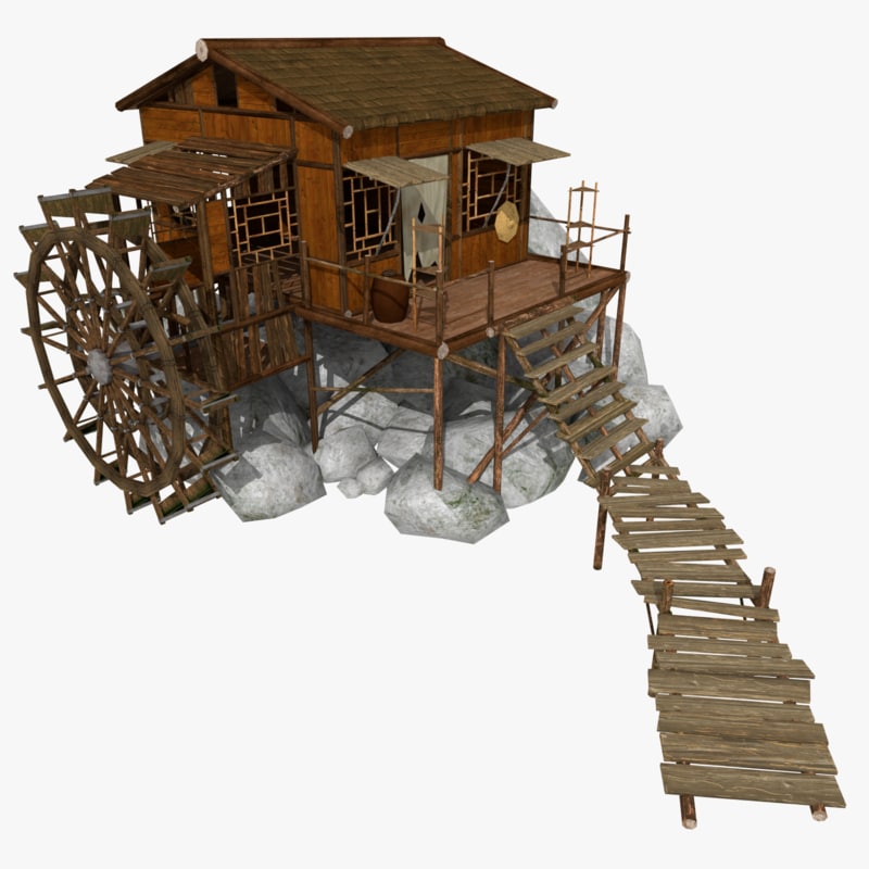 stylized watermill 3d model