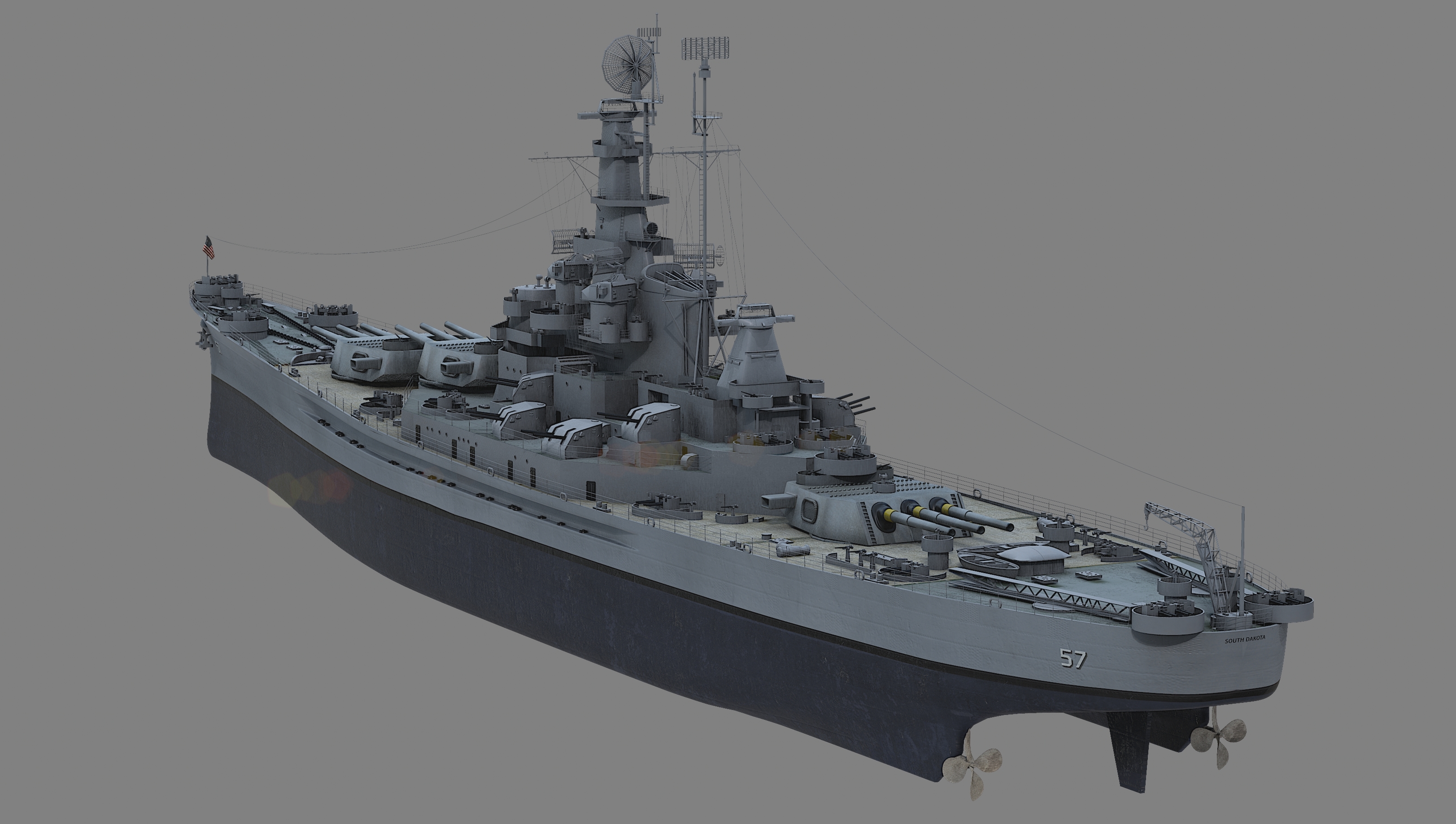 uss bb-57 south dakota 3d model