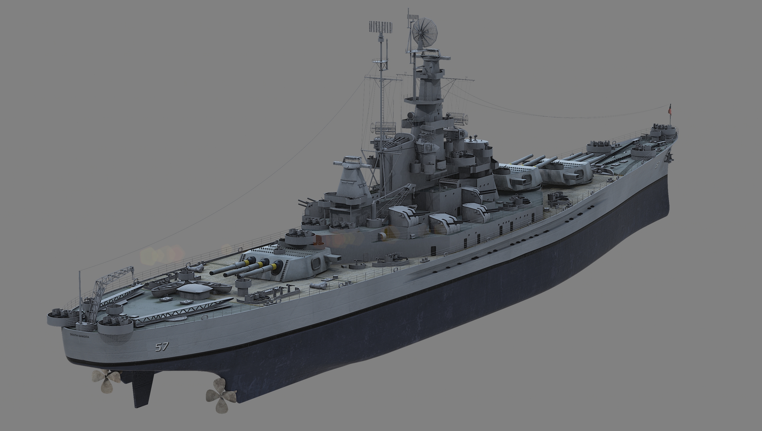 uss bb-57 south dakota 3d model