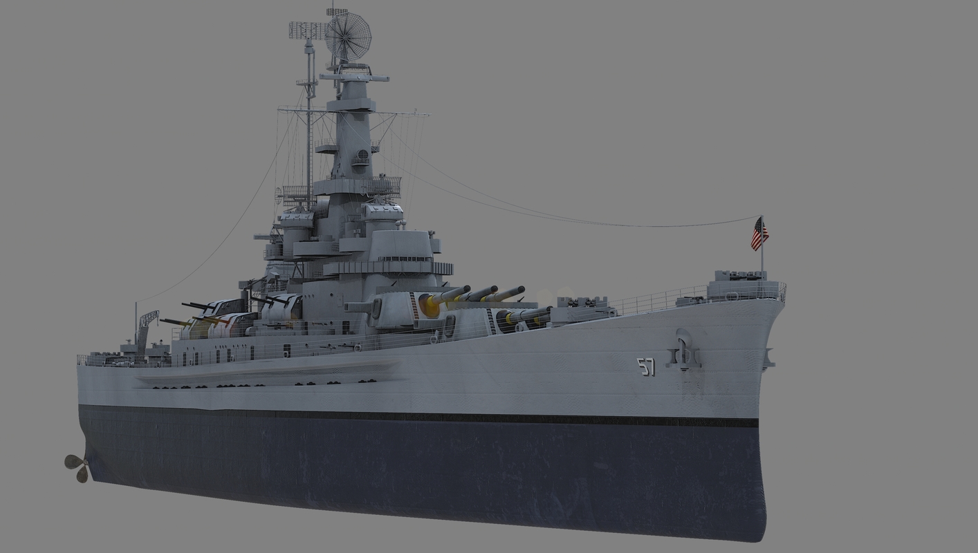 uss bb-57 south dakota 3d model