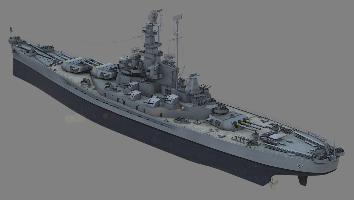 uss bb-57 south dakota 3d model