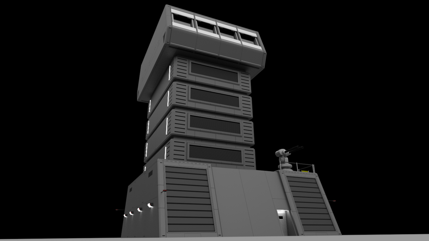 obj futuristic military defense tower building