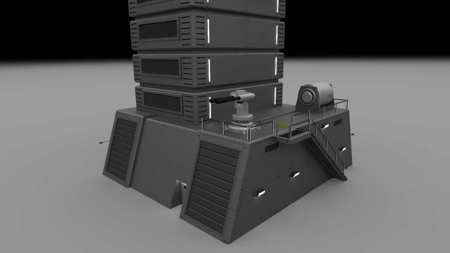 obj futuristic military defense tower building