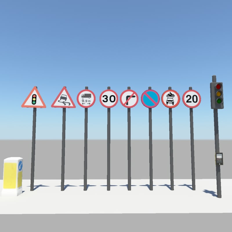 3d model road signs traffic lights