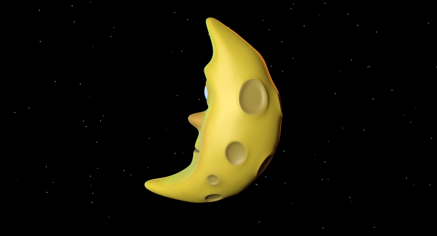 cartoon moon character 3d c4d