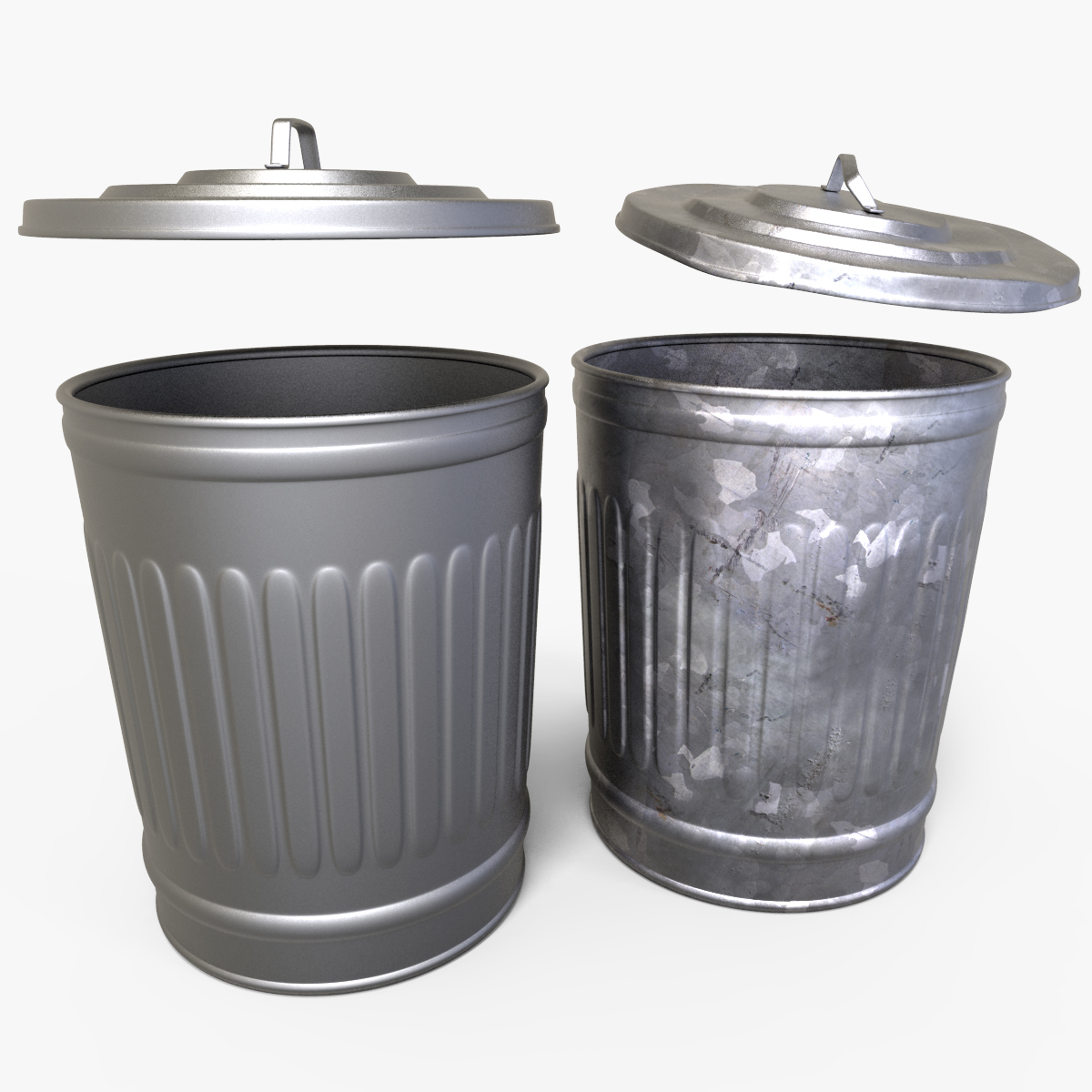 2 trash cans 3d model