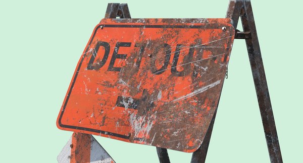 3d destroyed detour sign model
