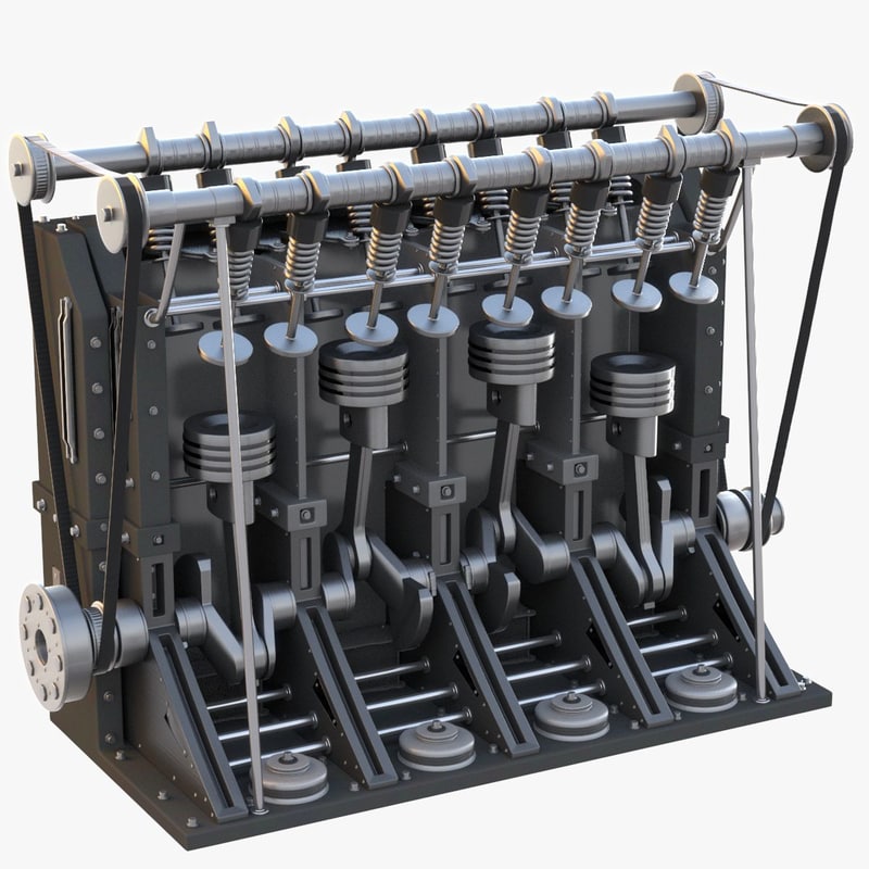 rigged car engine animation 3d model