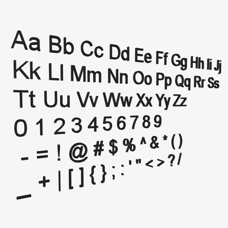 ariel font alphabet 3d model