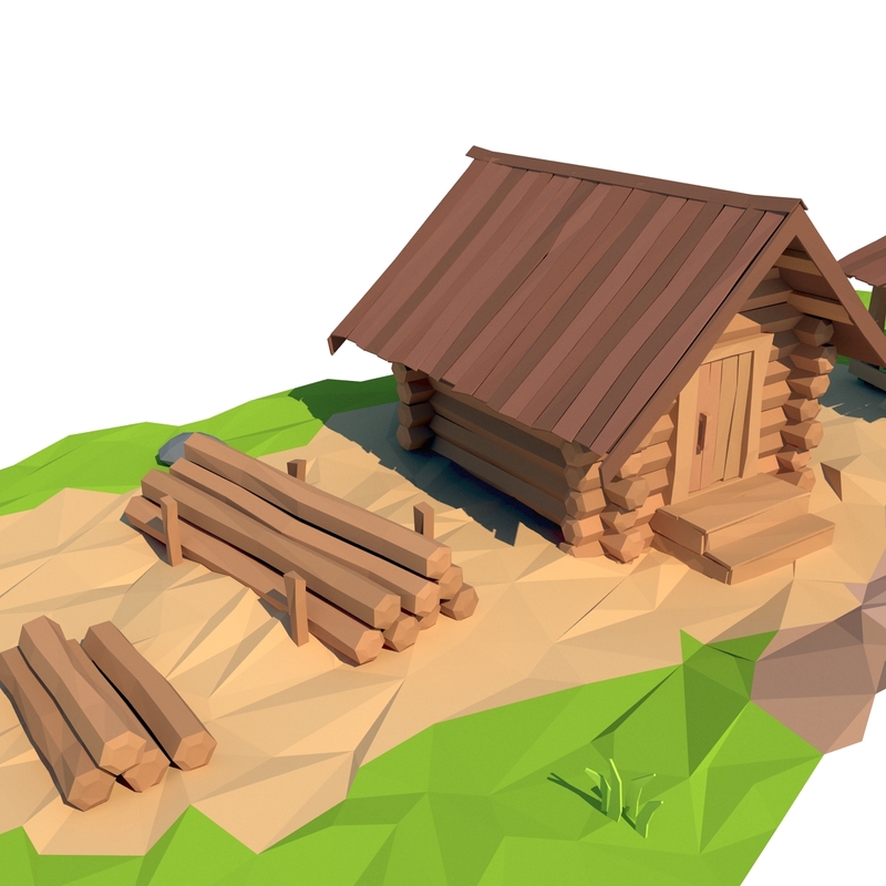 3d model of wooden sawmill cartoon