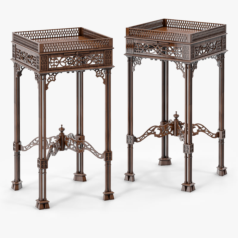 chippendale fret bedside table 3d model