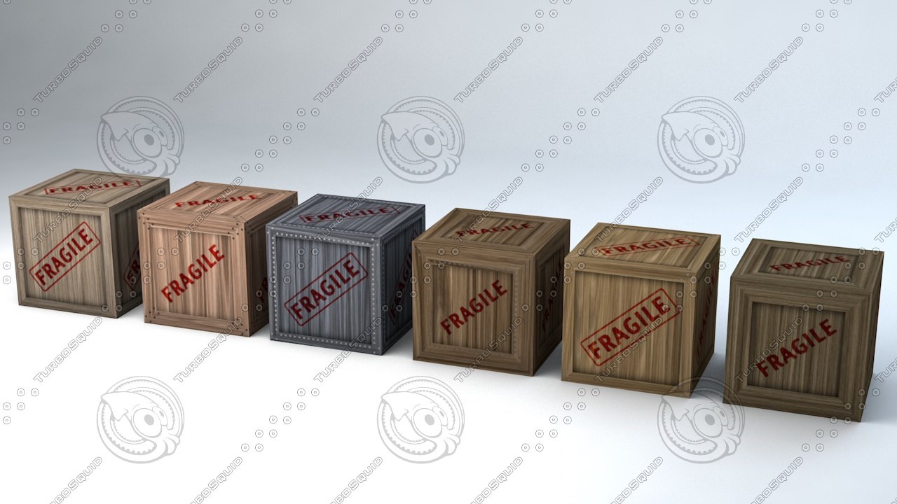 low-poly fragile wooden crates 3d c4d
