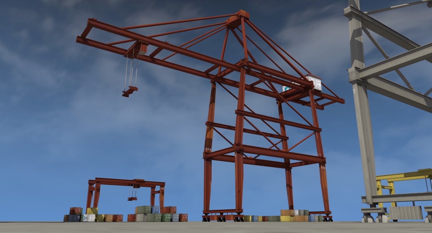 3d model container port cranes