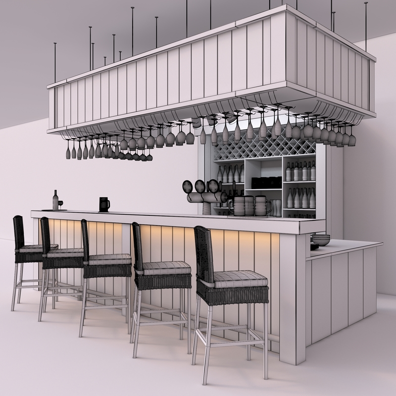 3d model bar beer tap wine bottles