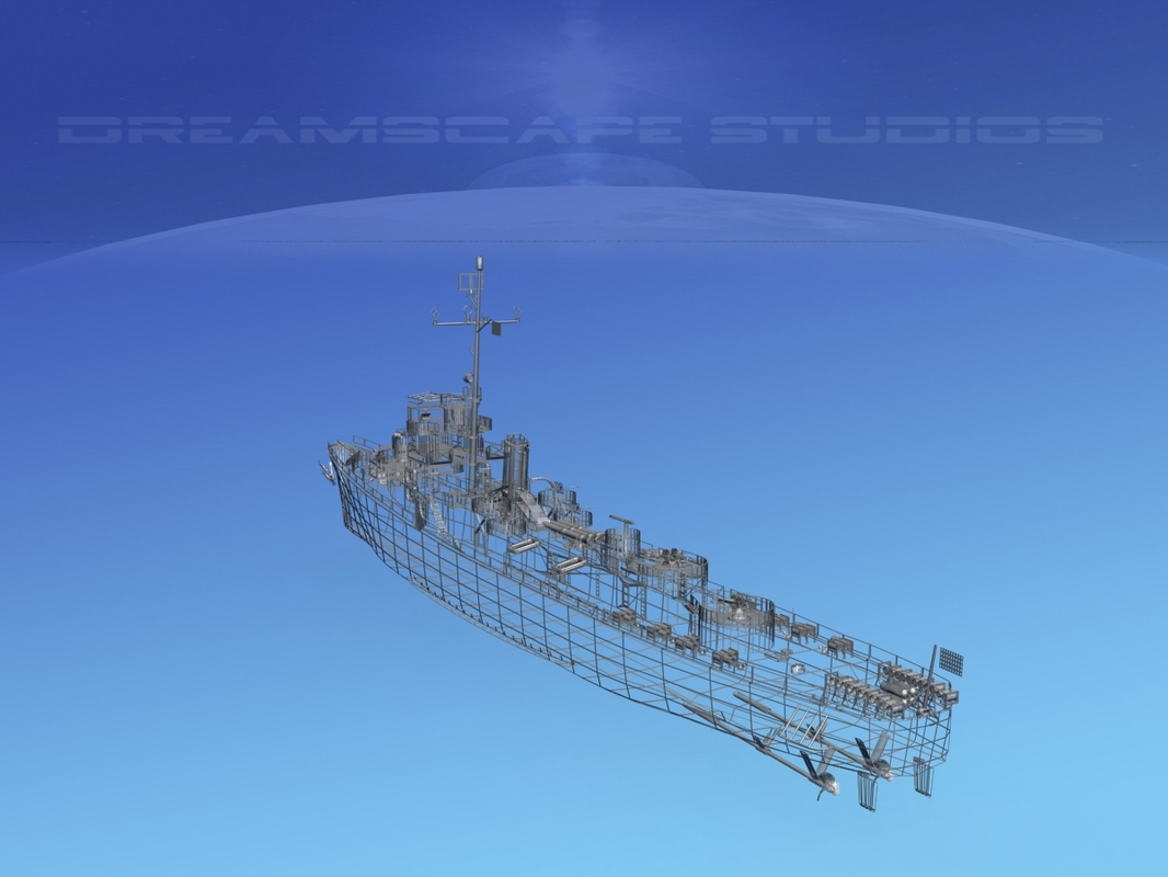 guns captains class frigate 3d model