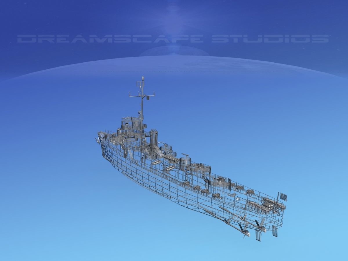 guns captains class frigate 3d model