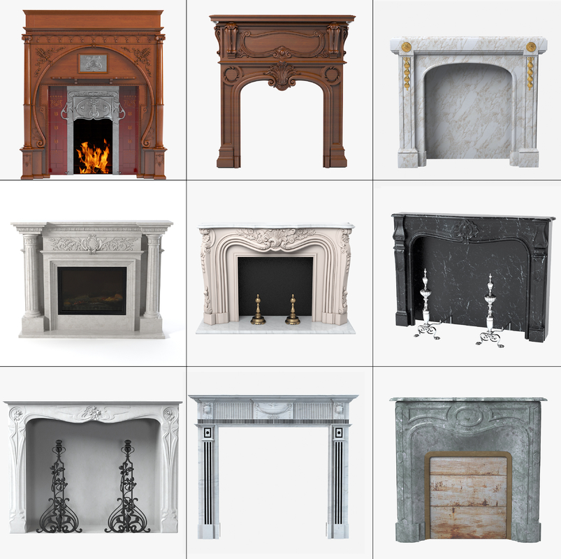 3d model grand fireplaces set