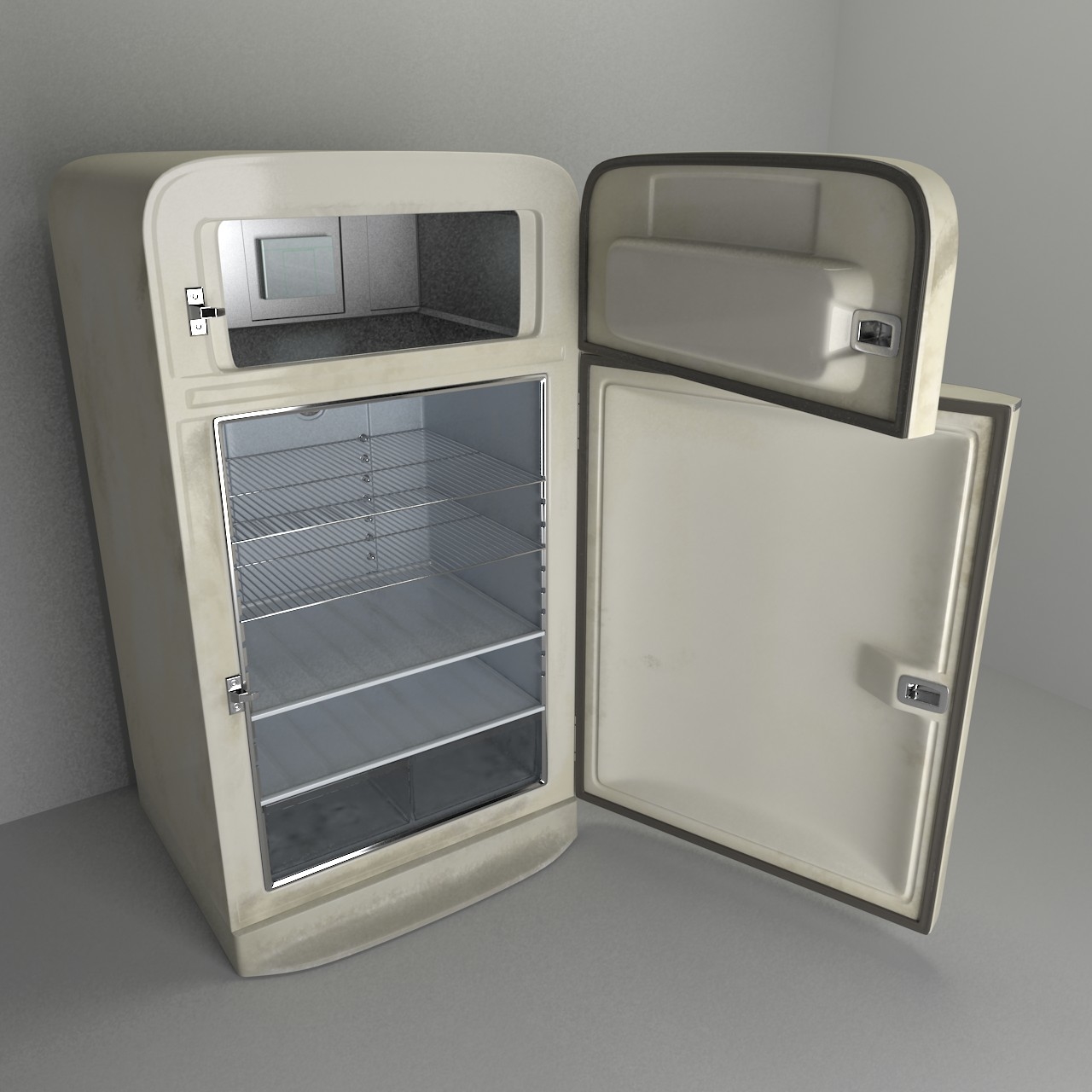 3d model old vintage refrigerator