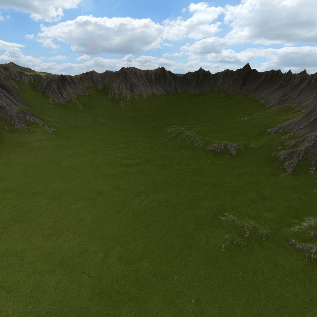 3d model of mountain valley landscape