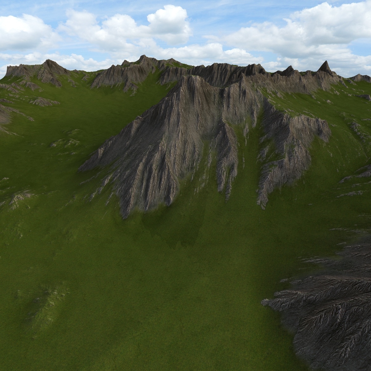 3d model of mountain valley landscape