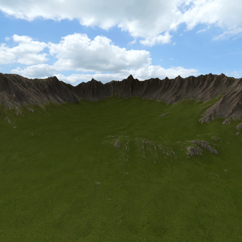 3d model of mountain valley landscape
