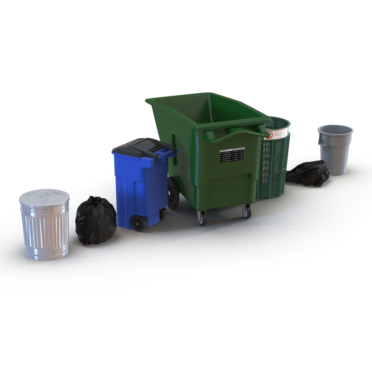 3d garbage cans 3 modeled