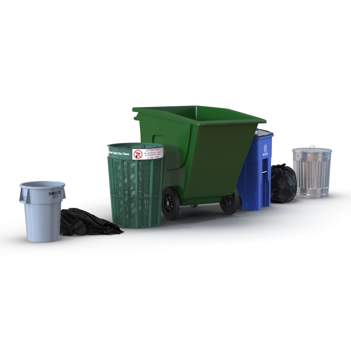 3d garbage cans 3 modeled