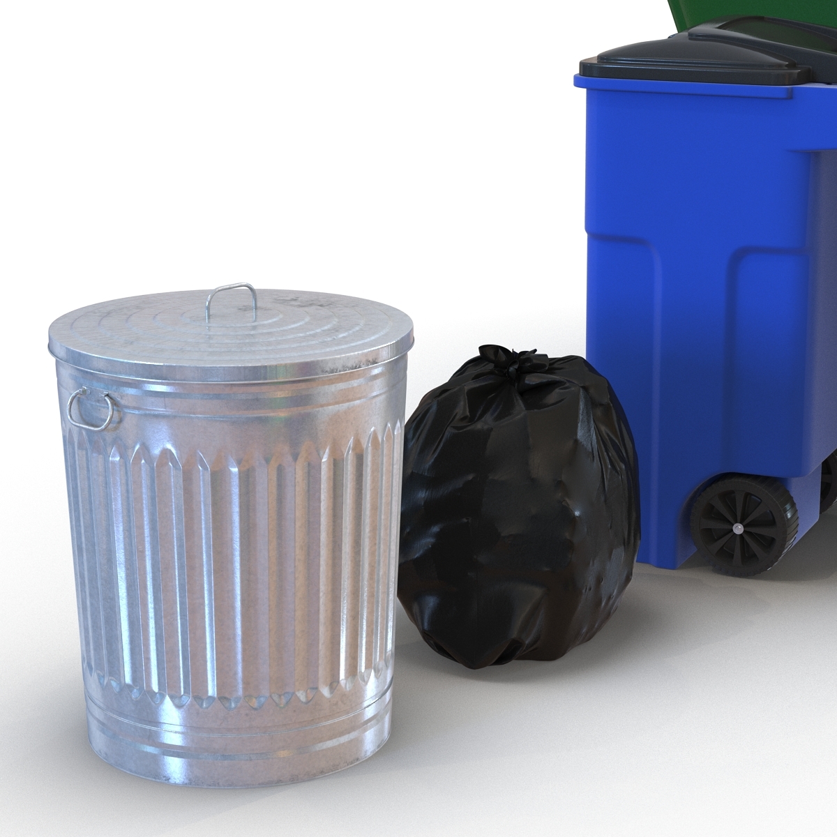 3d garbage cans 3 modeled