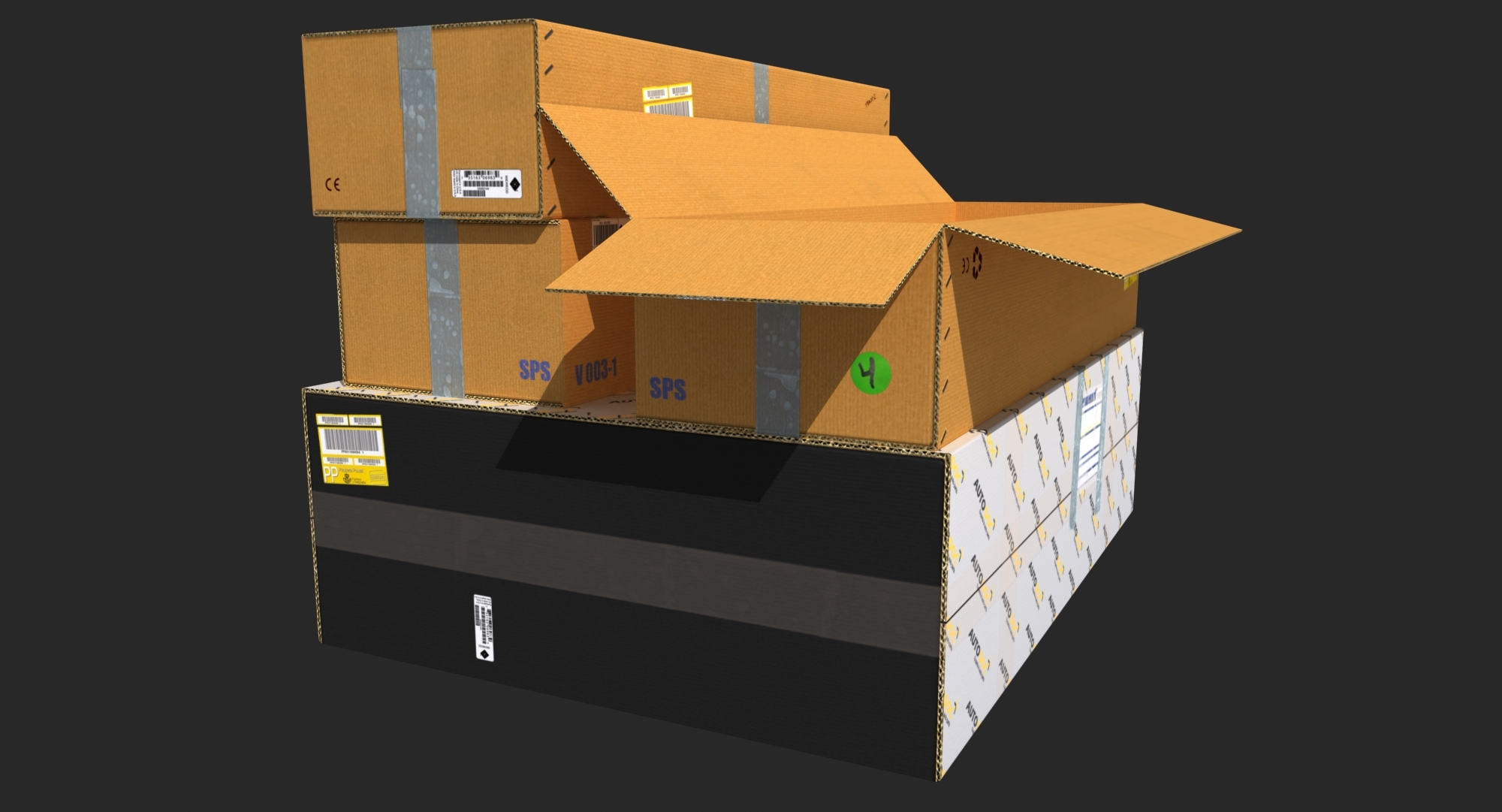 3d model of cardboard boxes
