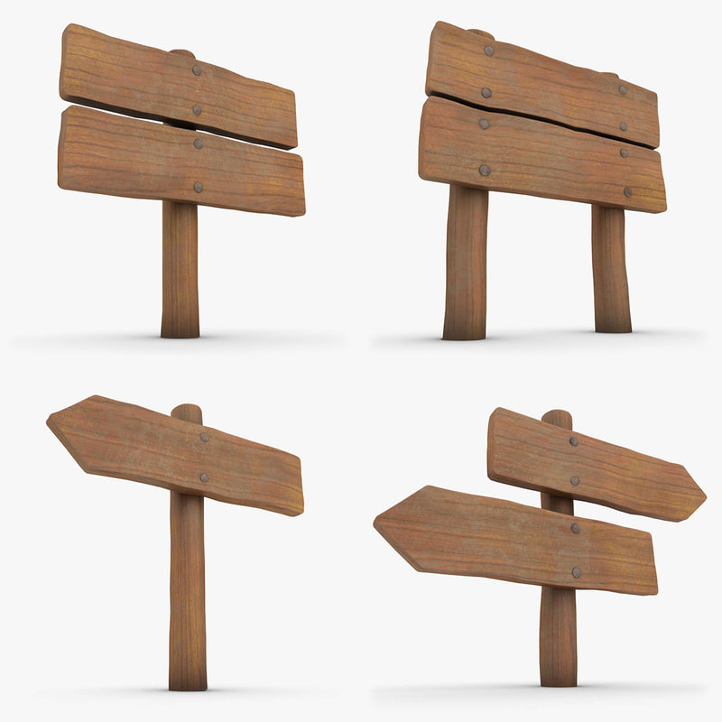 3d model realistic wooden signboard set