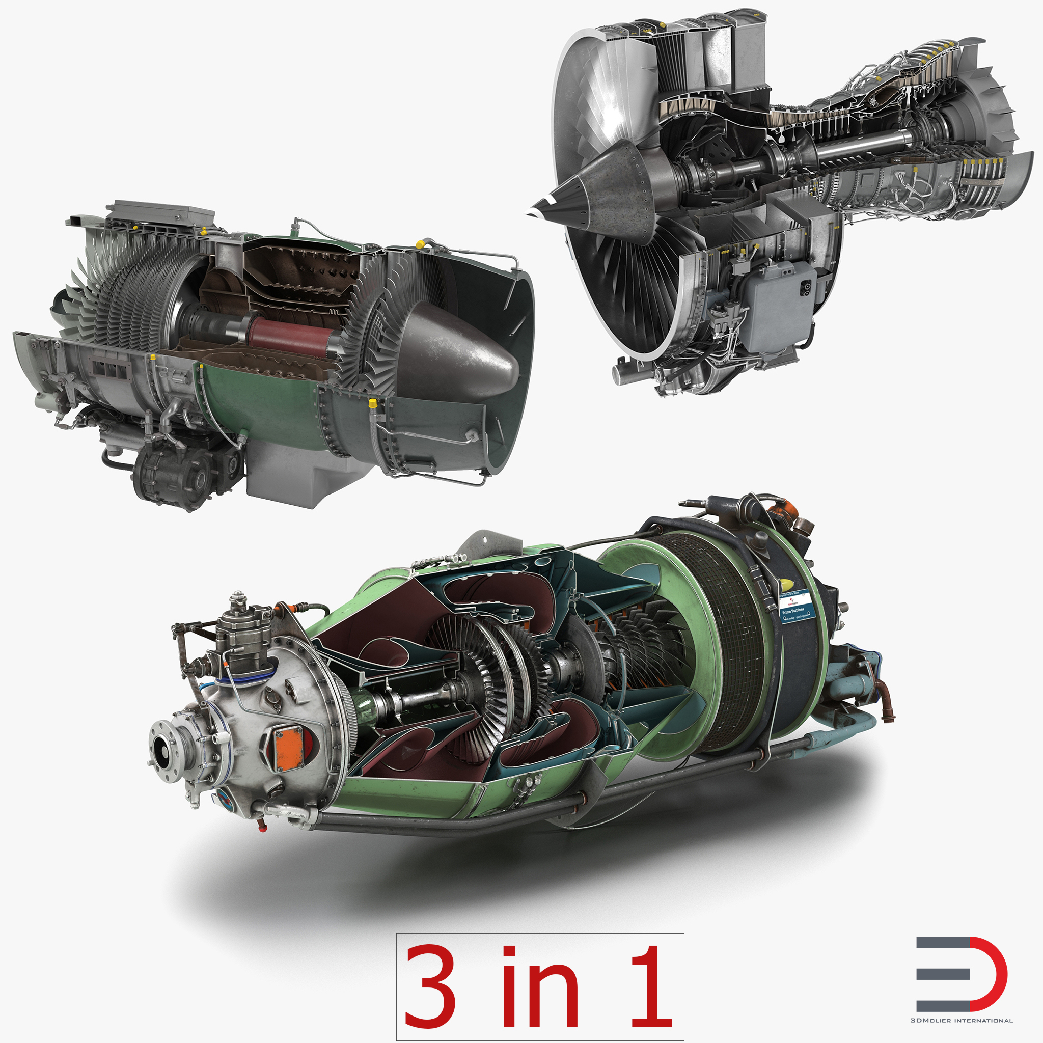 3d sectioned turbojet engines modeled model