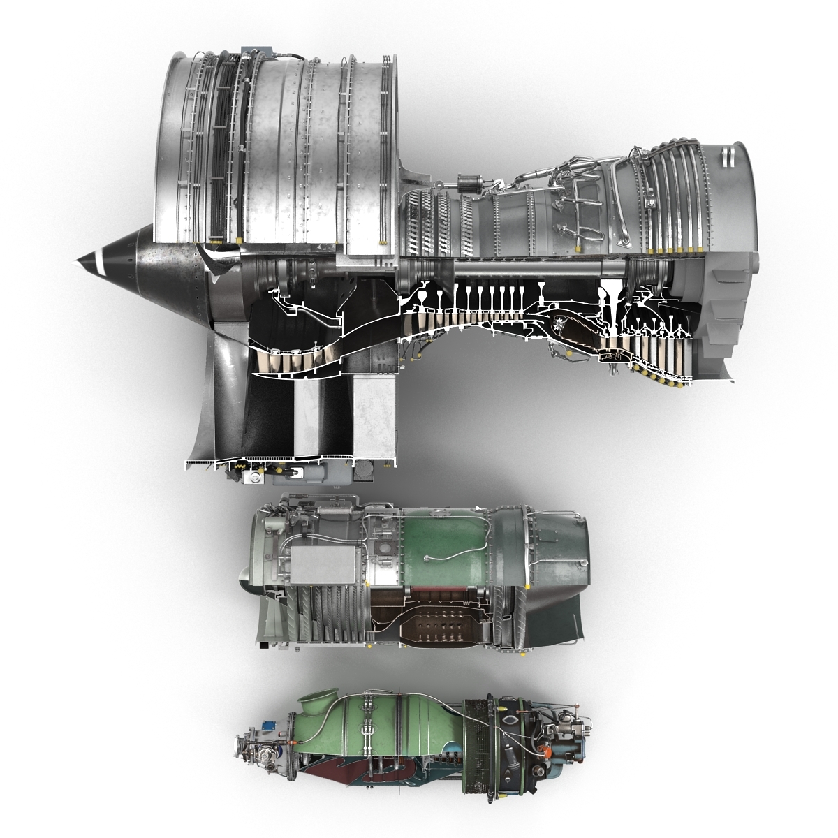 3d sectioned turbojet engines modeled model