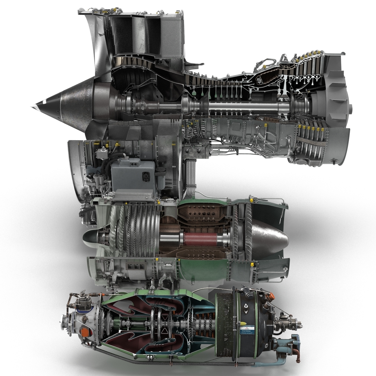3d sectioned turbojet engines modeled model