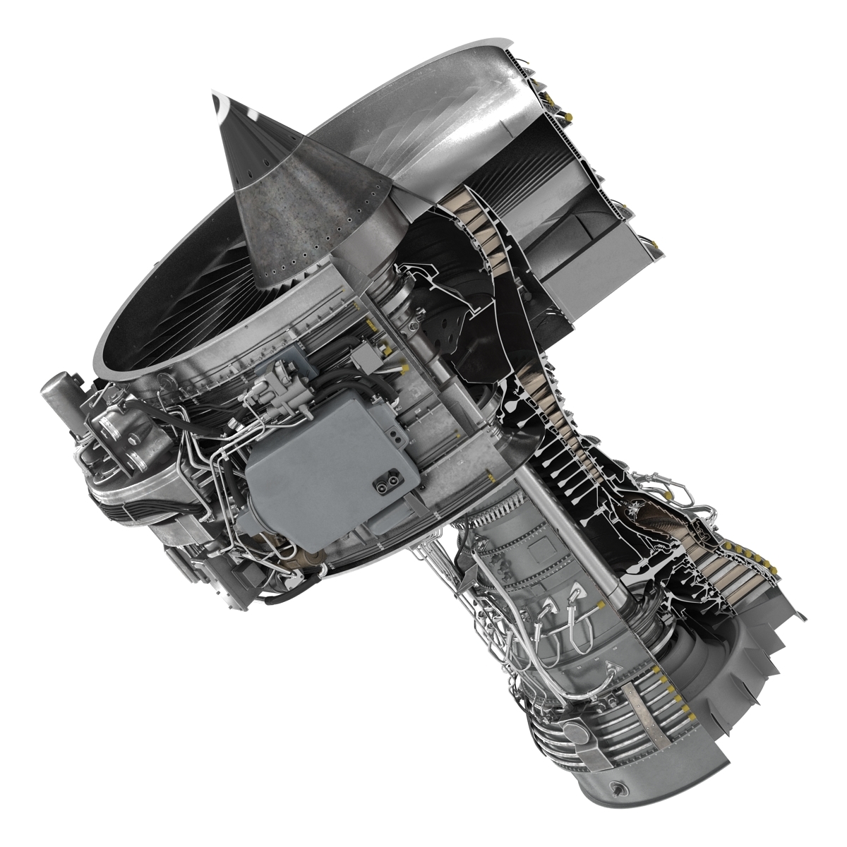 3d sectioned turbojet engines modeled model