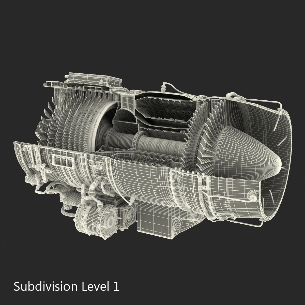 3d sectioned turbojet engines modeled model