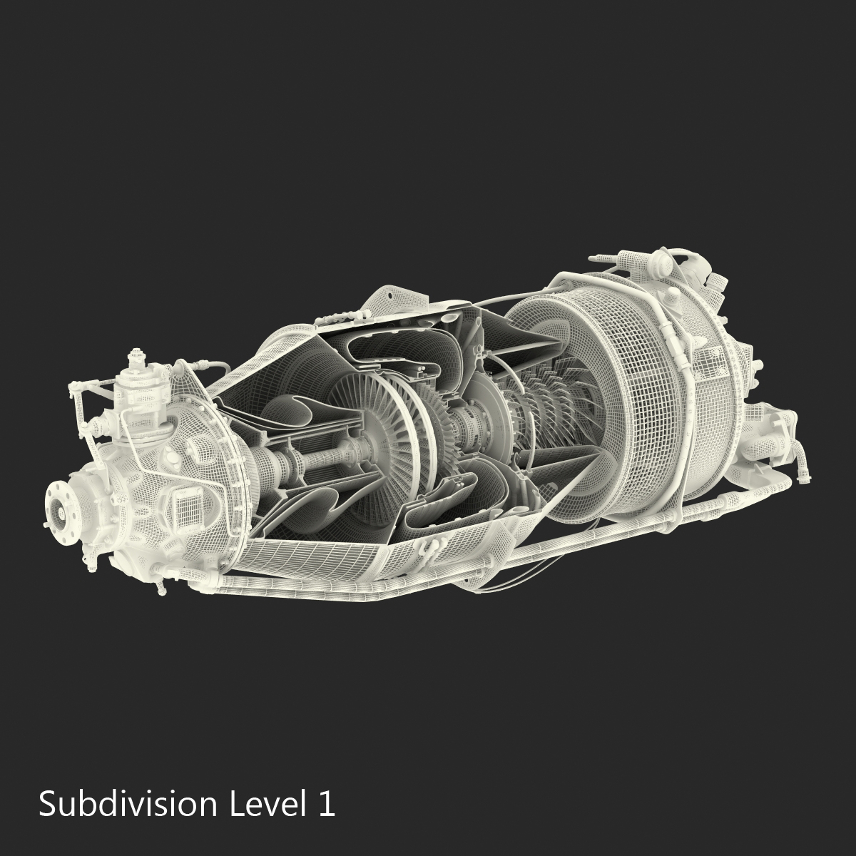 3d sectioned turbojet engines modeled model