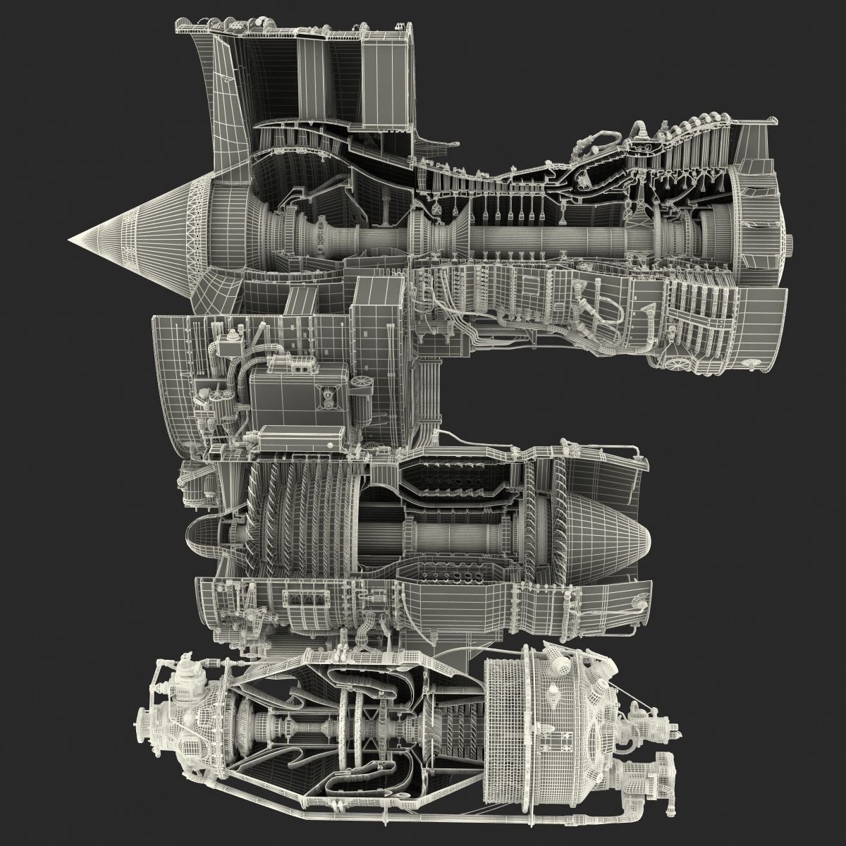 3d sectioned turbojet engines modeled model
