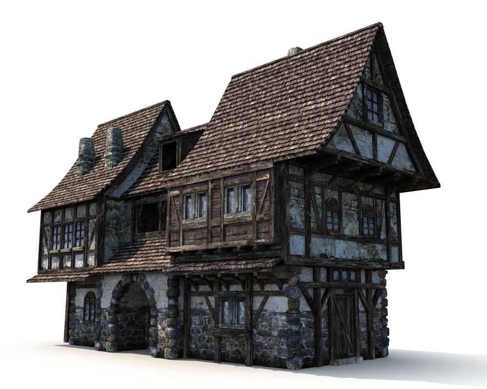 3d model 2 medieval houses