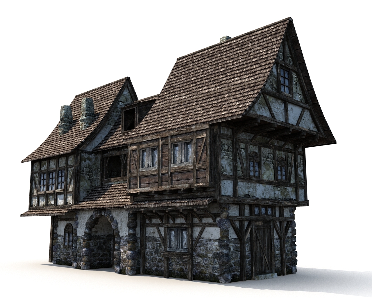 3d model 2 medieval houses