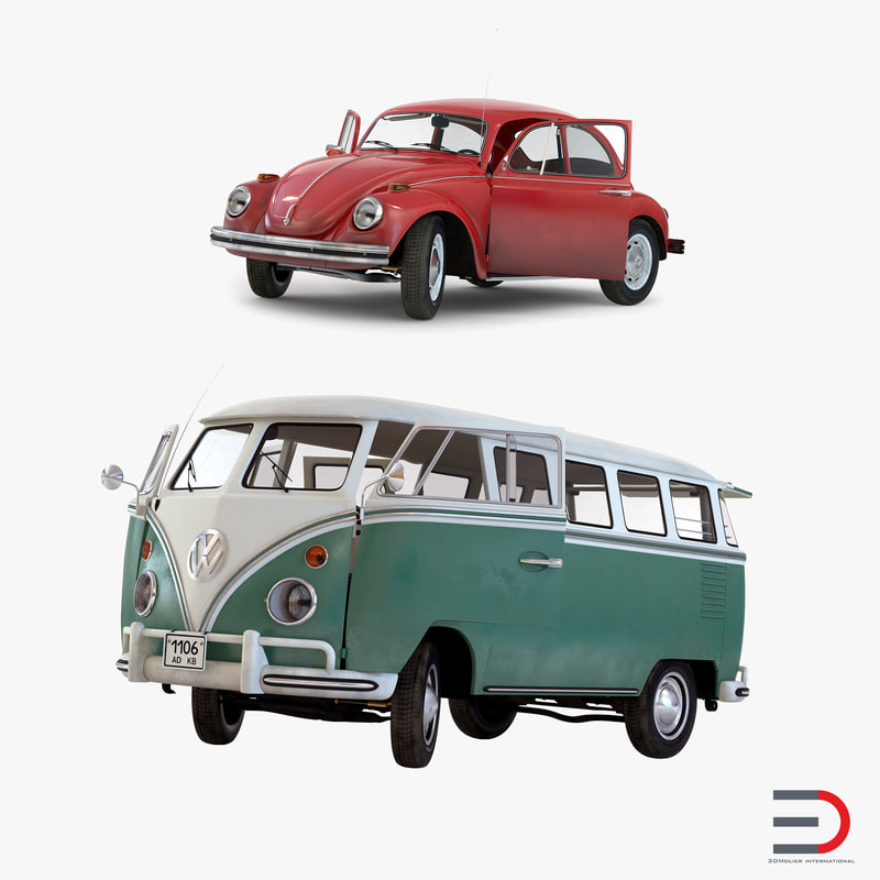 3d retro volkswagen cars rigged model