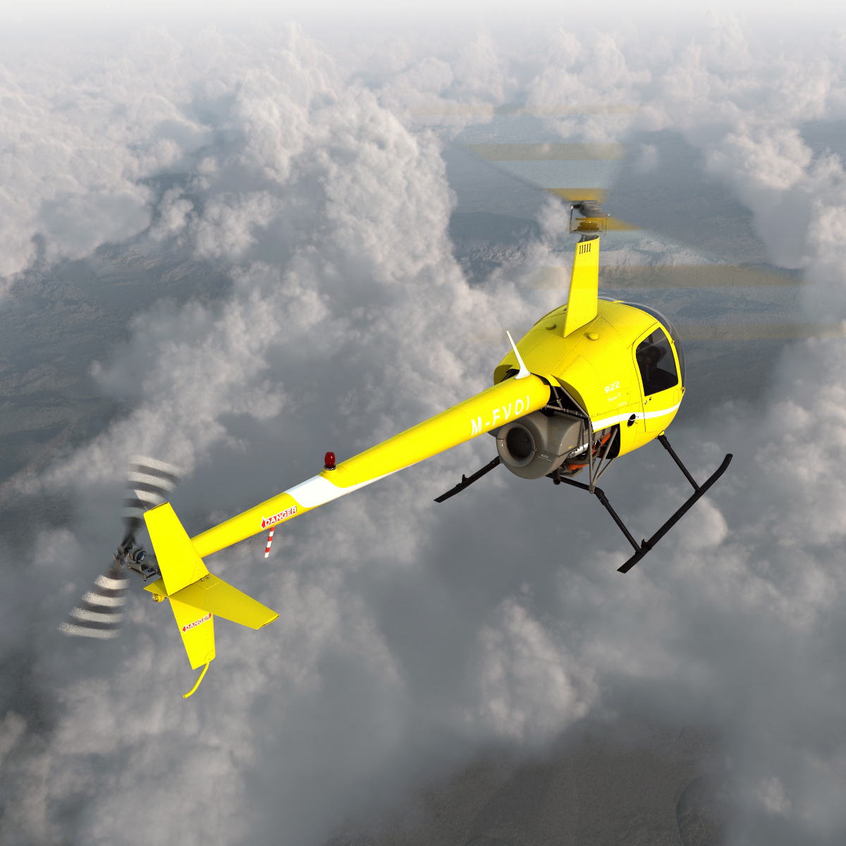 helicopter robinson r22 yellow 3d model