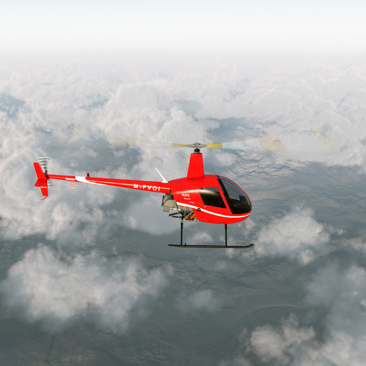 3d helicopter robinson r22 rigged model