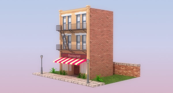 stylized cartoon building 2 3d max