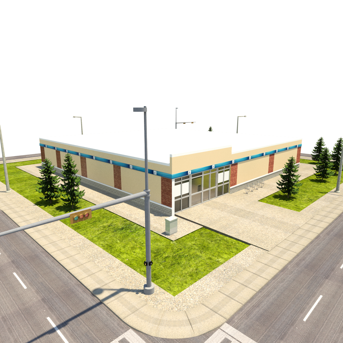 3d model large bank branch exterior