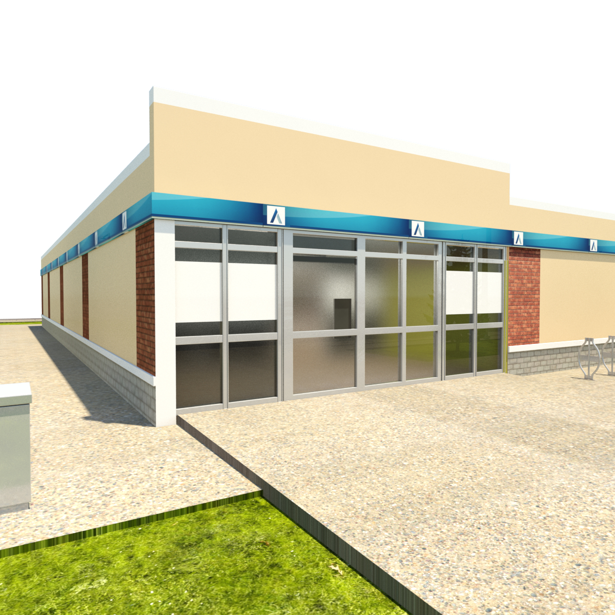 3d model large bank branch exterior