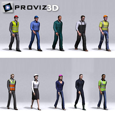 walking workers people 3d model